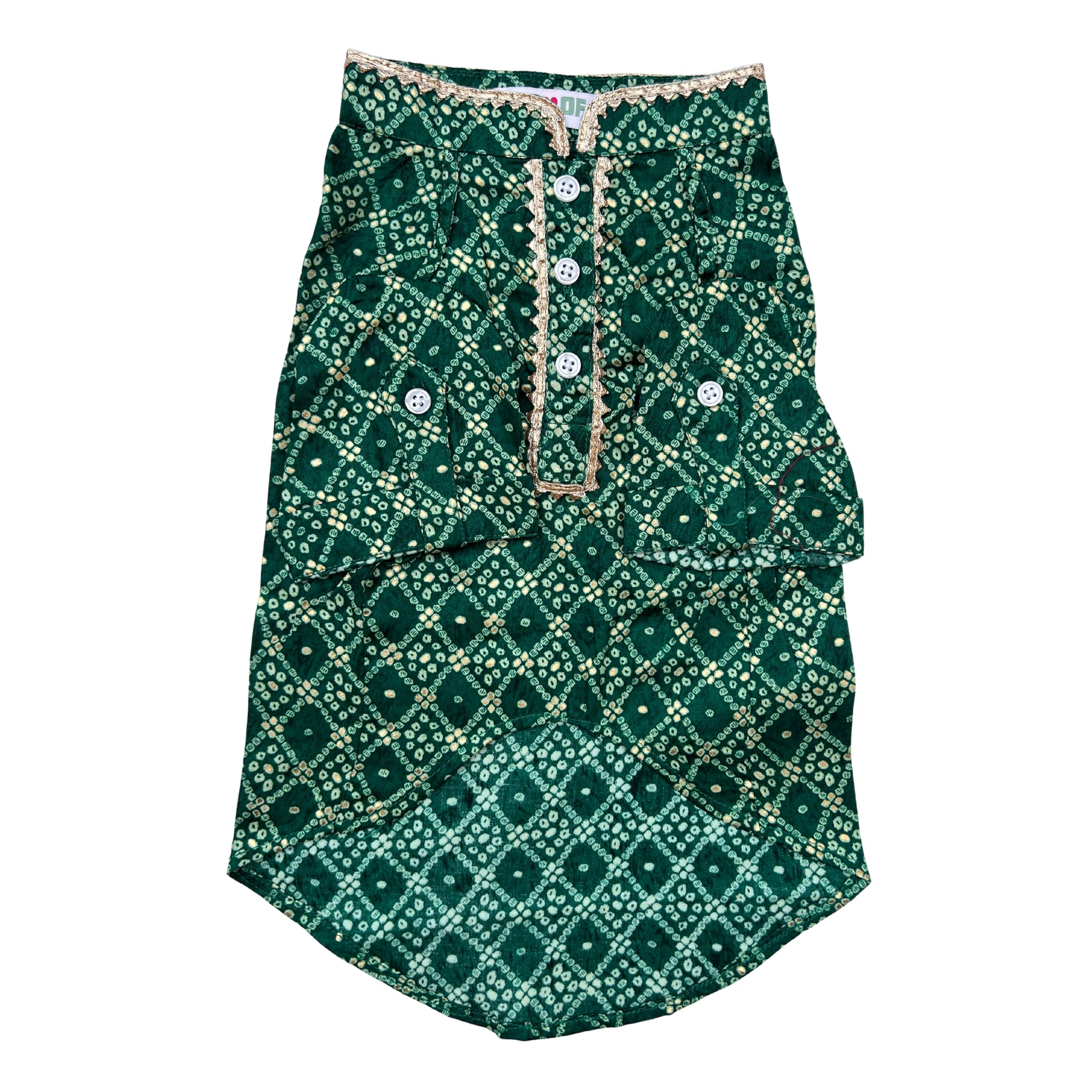 GREEN BANDHANI COTTON KURTA FOR DOGS AND CATS