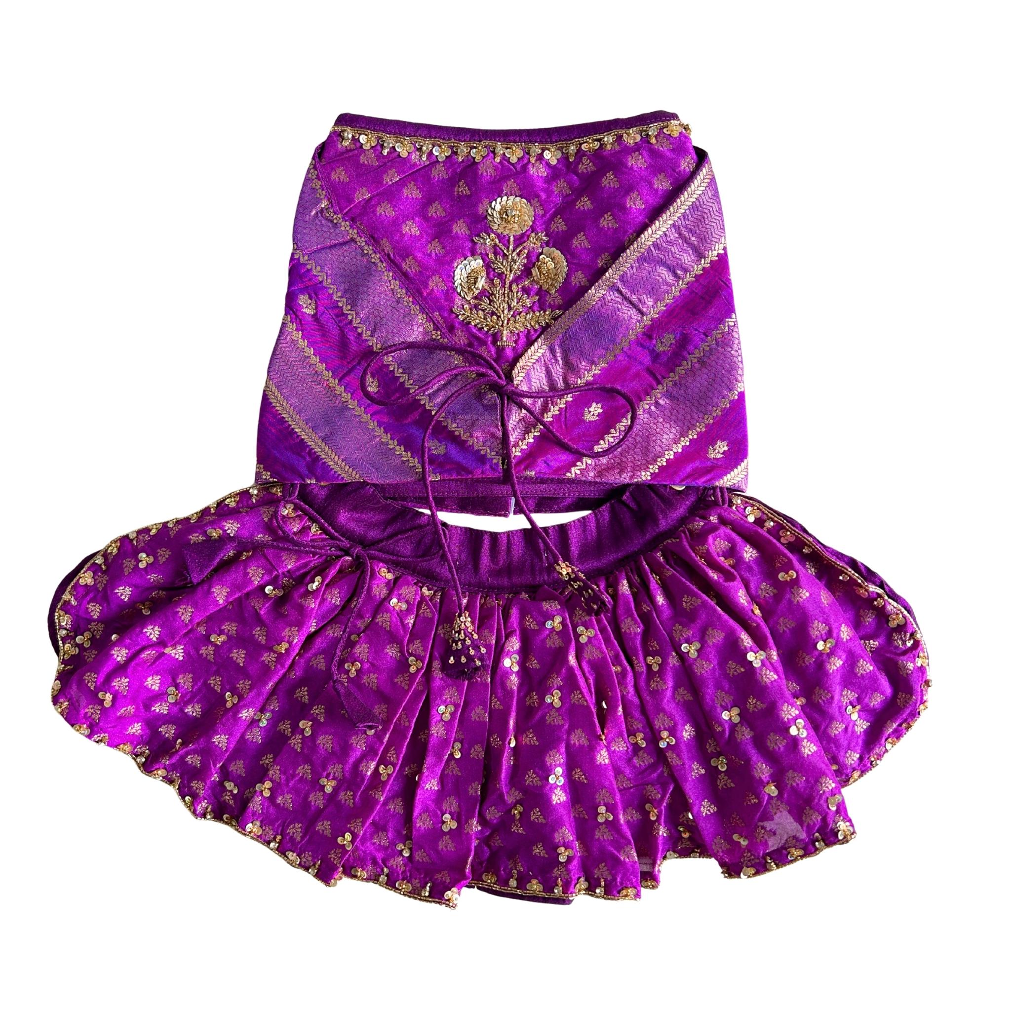 PURPLE GENDA PHOOL HAND EMBROIDERED LEHENGA FOR DOGS AND CATS