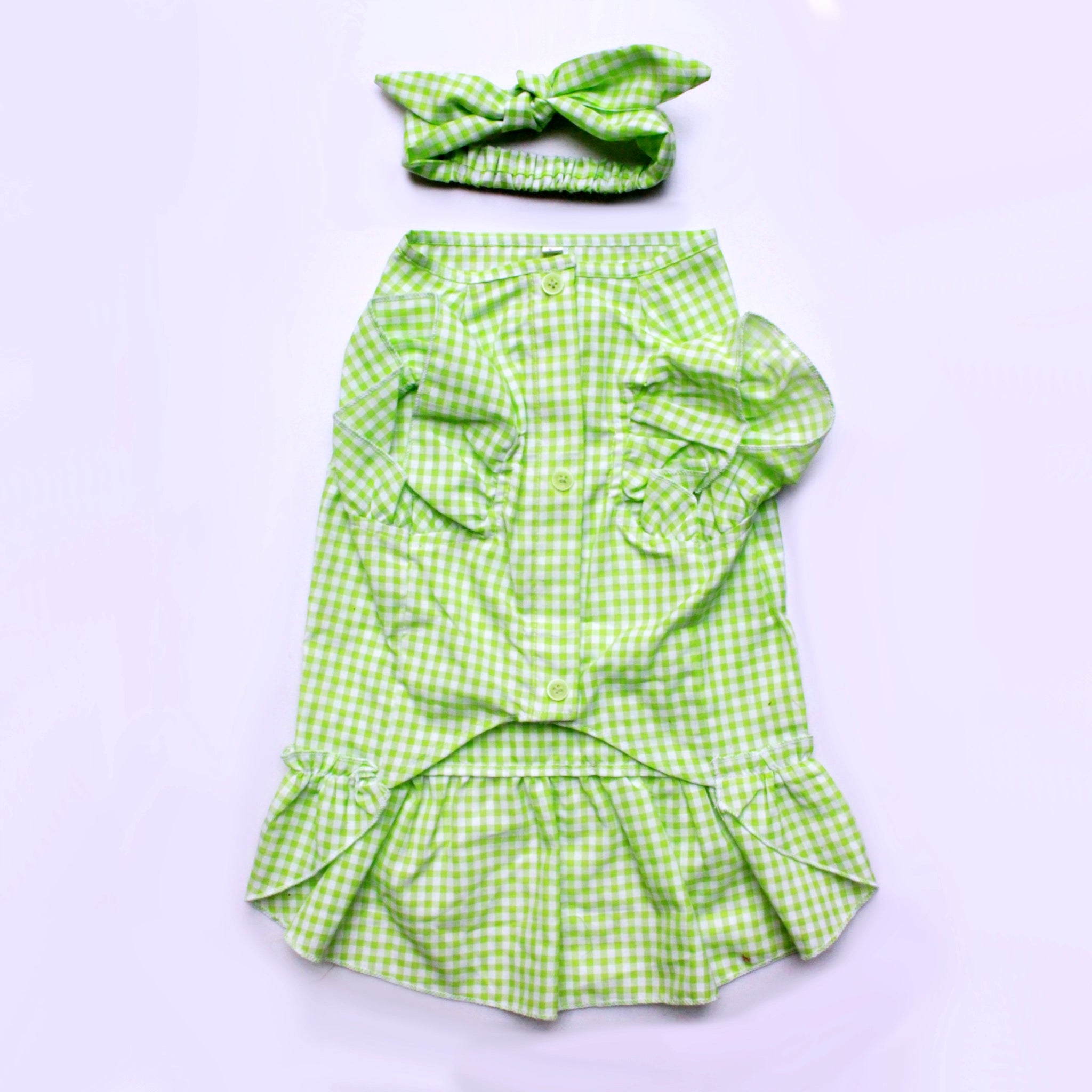CHECKERED KNOTBAND DOG DRESS